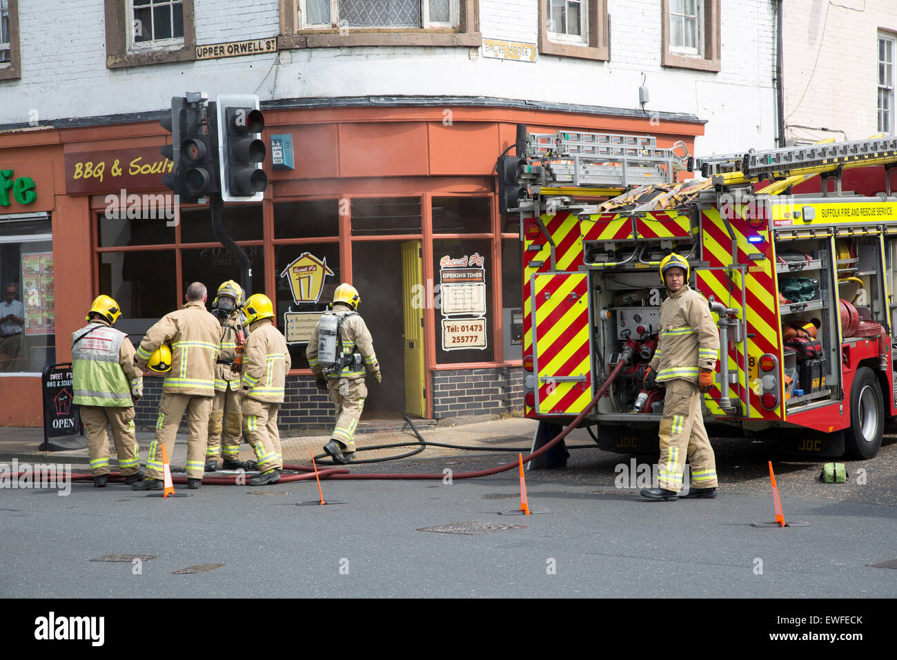 Fire engines from Suffolk Fire and Rescue Service, central Ipswich ...
