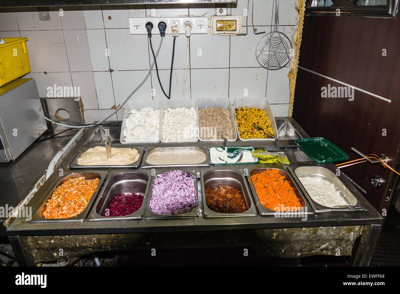 inside the kitchen,salad bar for the chef to decorate the plates Stock ...
