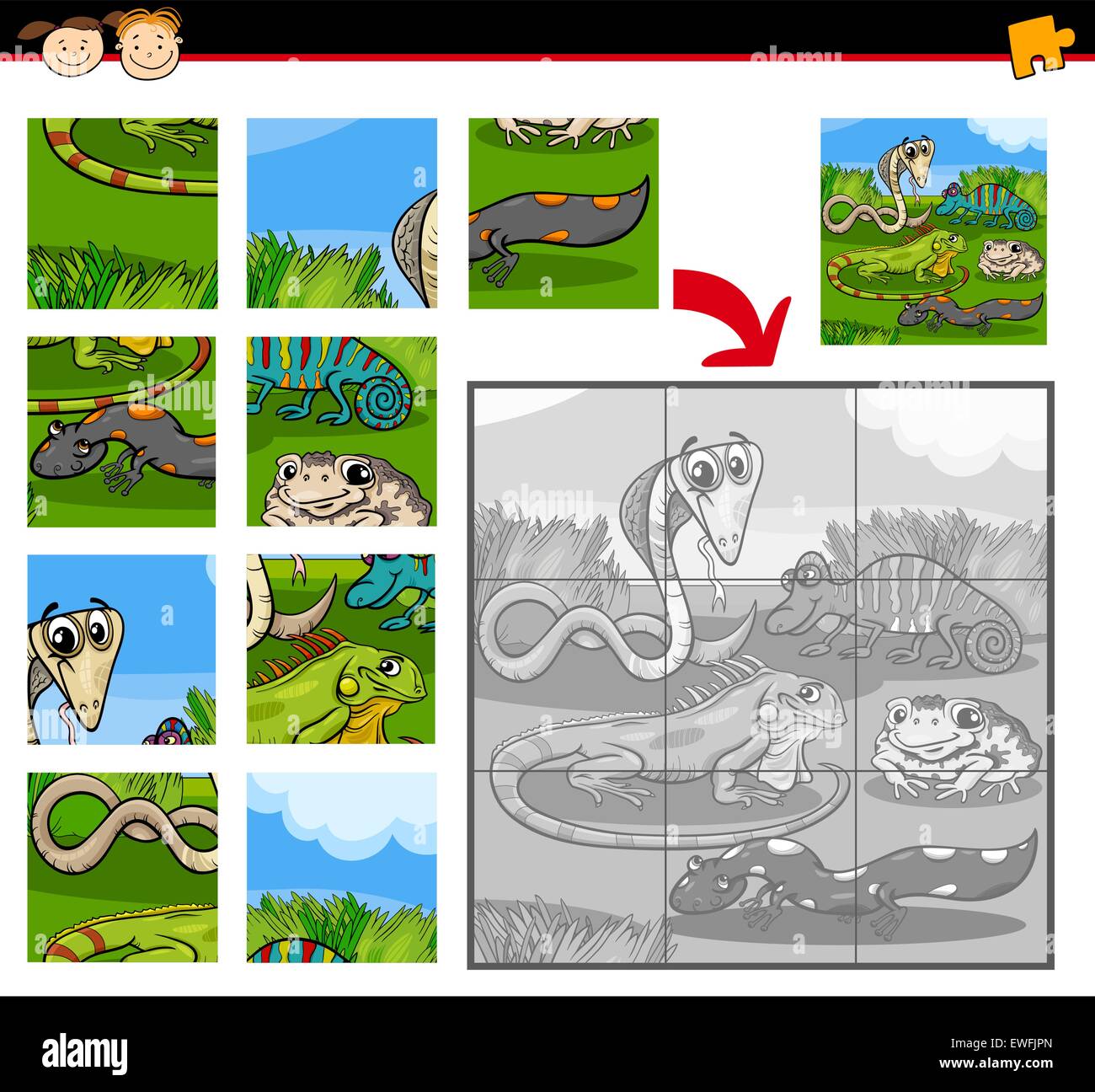 Cartoon Illustration of Education Jigsaw Puzzle Game for Preschool ...