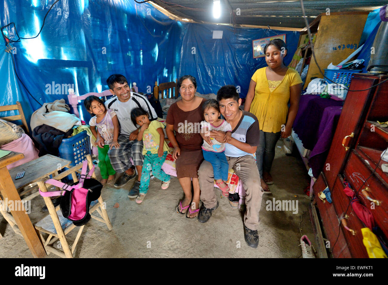 Family in humble shack, slum "200 Zone D" Huaycan, Lima, Peru Stock ...