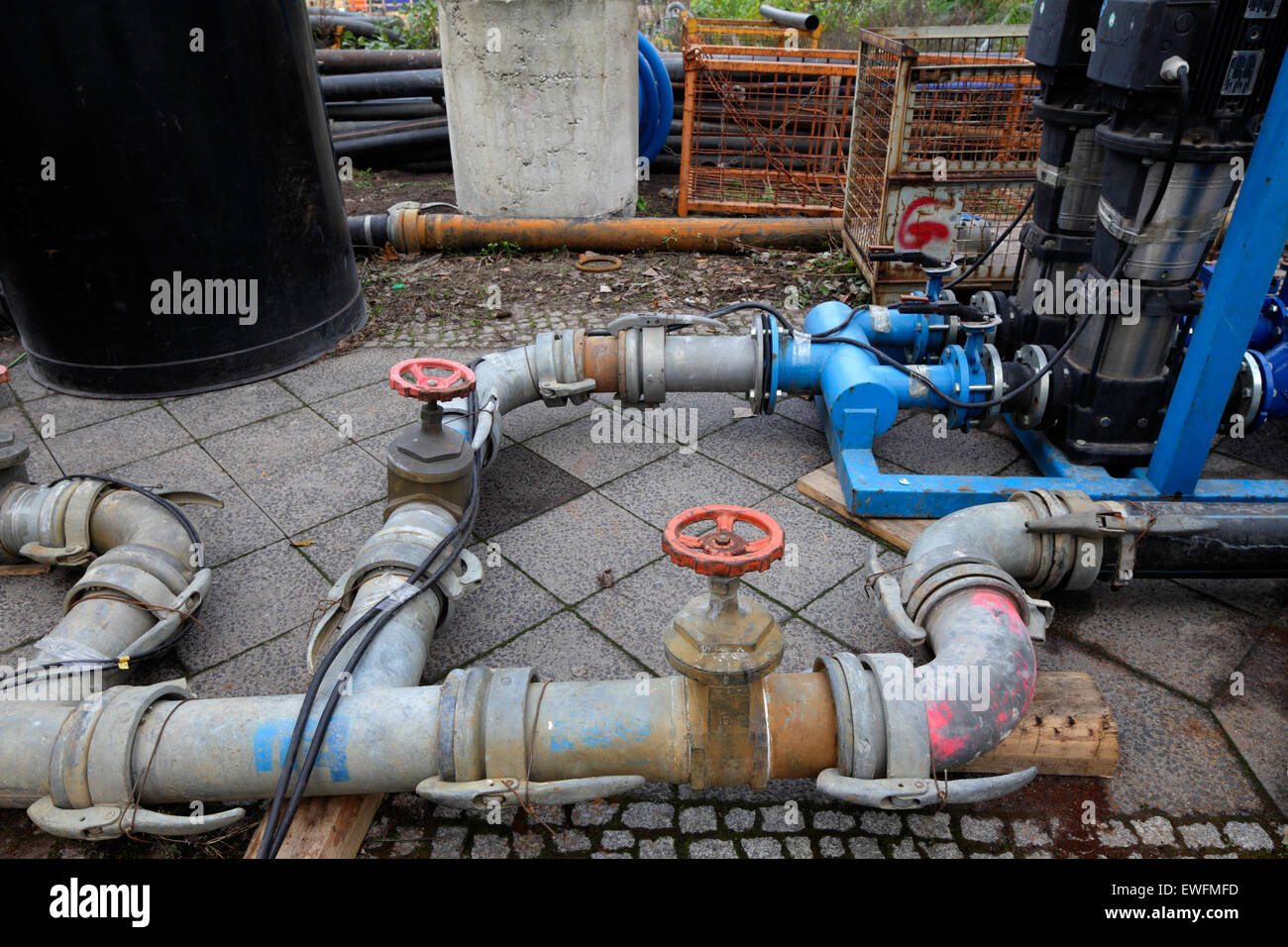 Berlin, Germany, pipes, taps and valves at a construction site Stock ...
