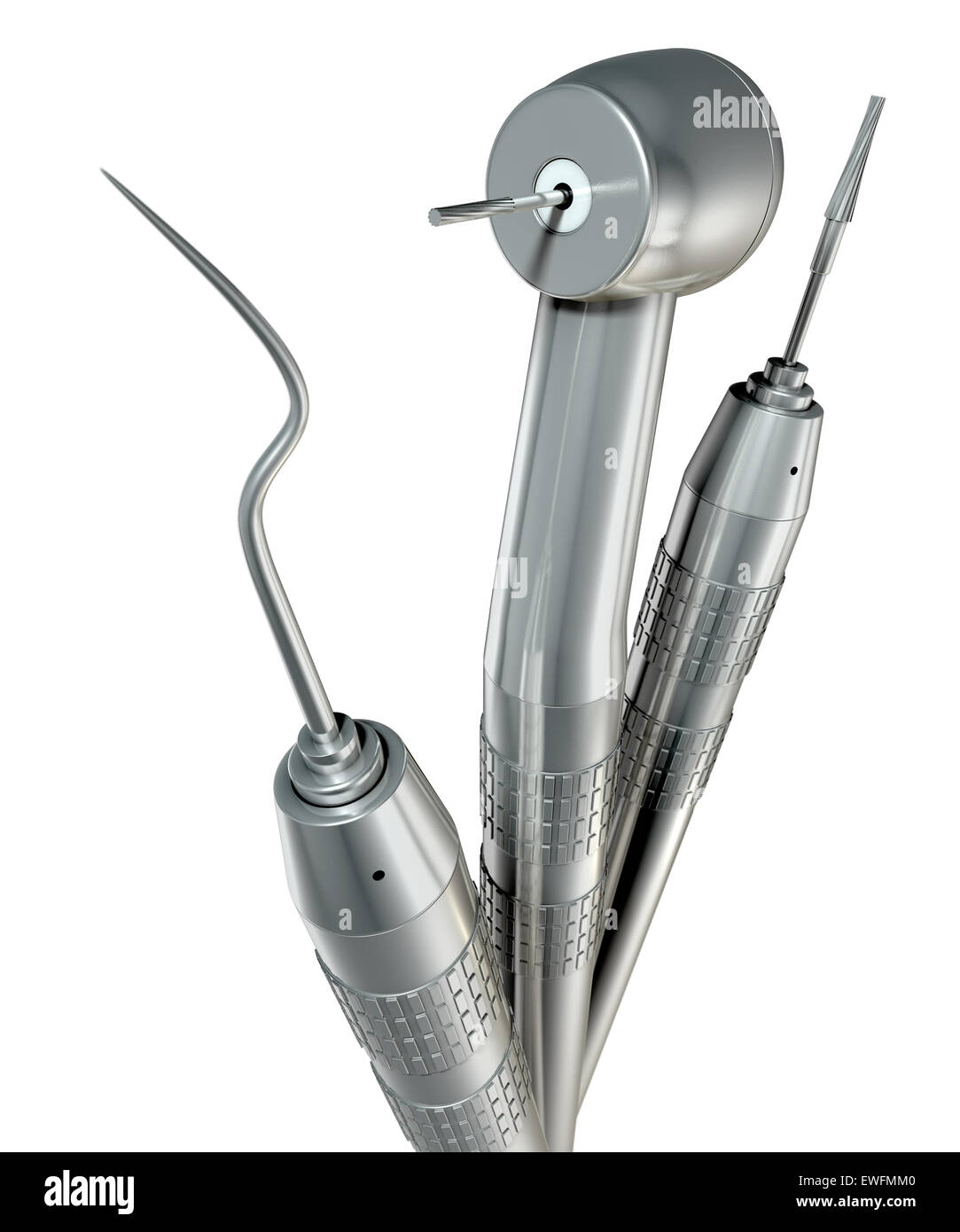A set of steel dentists tools on an isolated studio background Stock ...