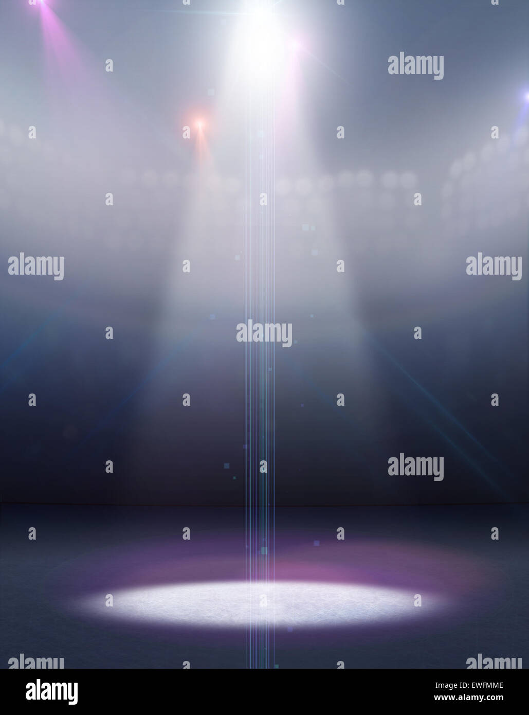 A generic ice rink stadium with a frozen surface under an illuminated ...