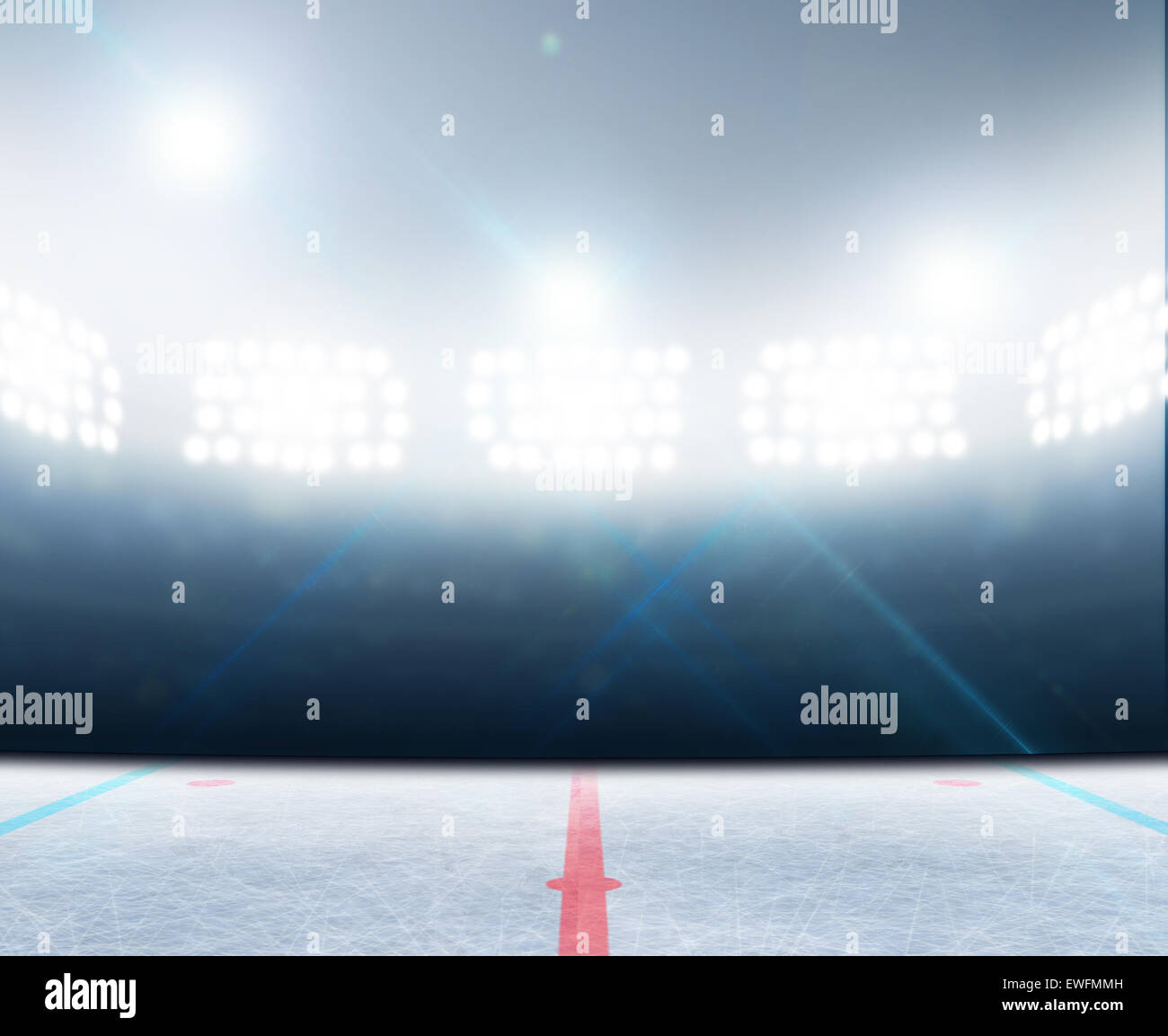 A generic ice hockey ice rink stadium with a frozen surface under ...