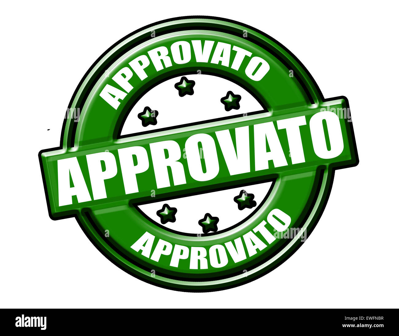 Rubber stamp with word approved in Italian language inside ...