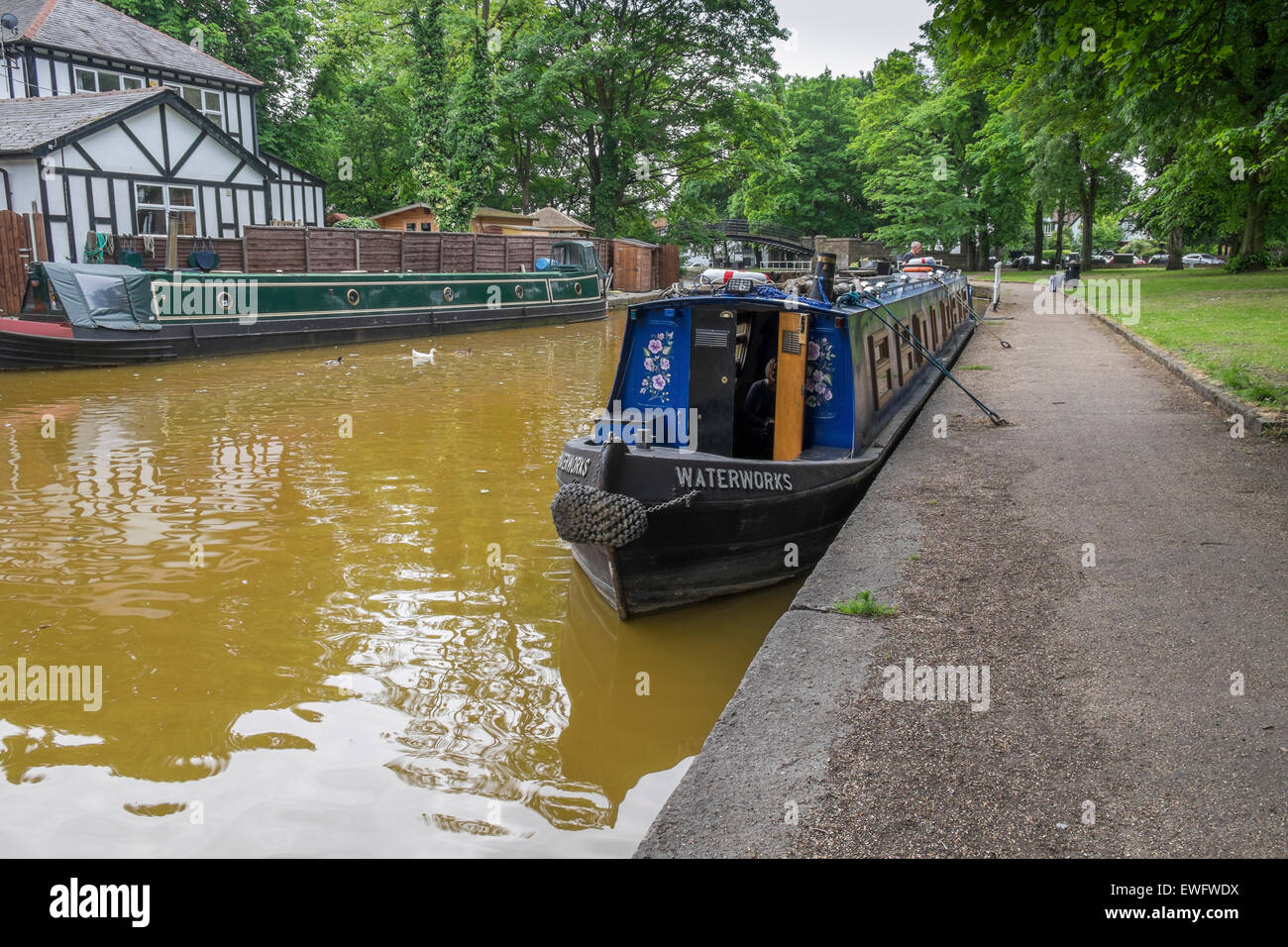 Canal boat moored along the tow path Stock Photo - Alamy