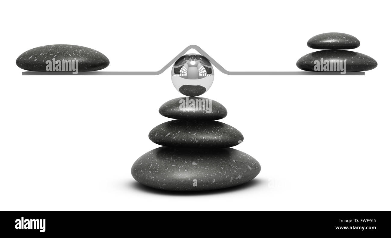 pebbles on a seesaw over white background, equilibrium concept or ...