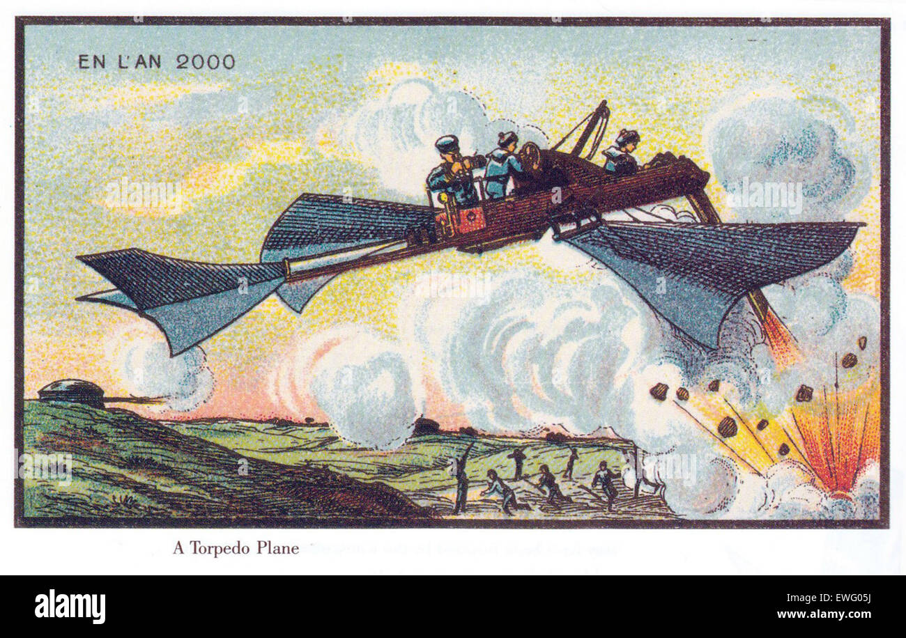 A vintage illustration depicting a futuristic vision of France in the ...