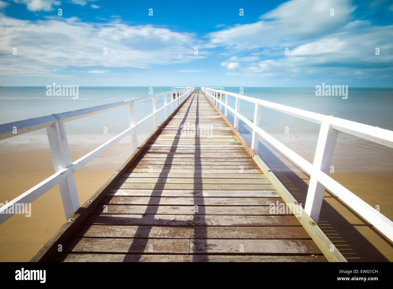 Ocean Boardwalk Clouds Railing Wooden Deck beach boardwalk ocean Stock ...