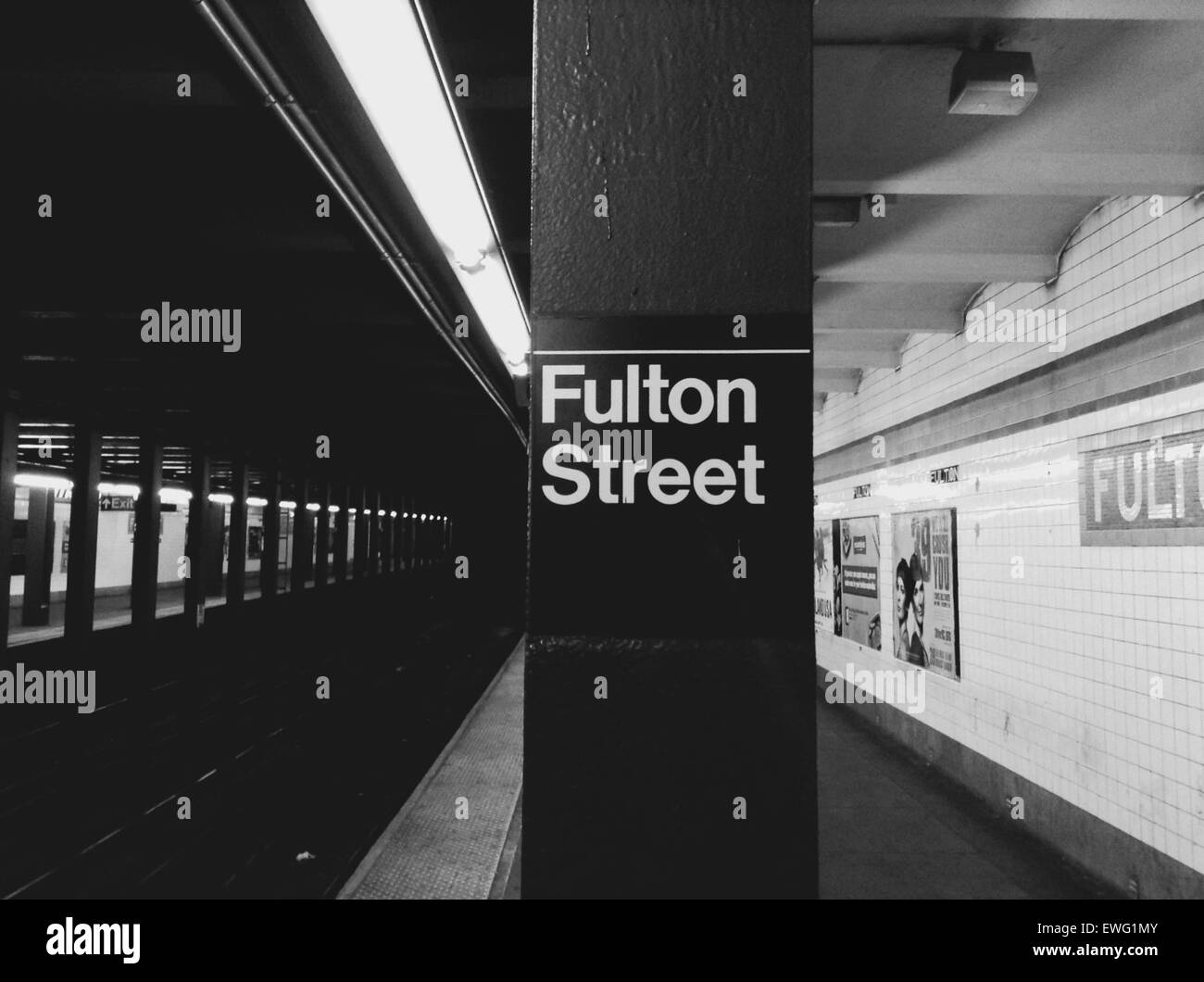 A photo of a post located in the Fulton Street Subway Station in New ...