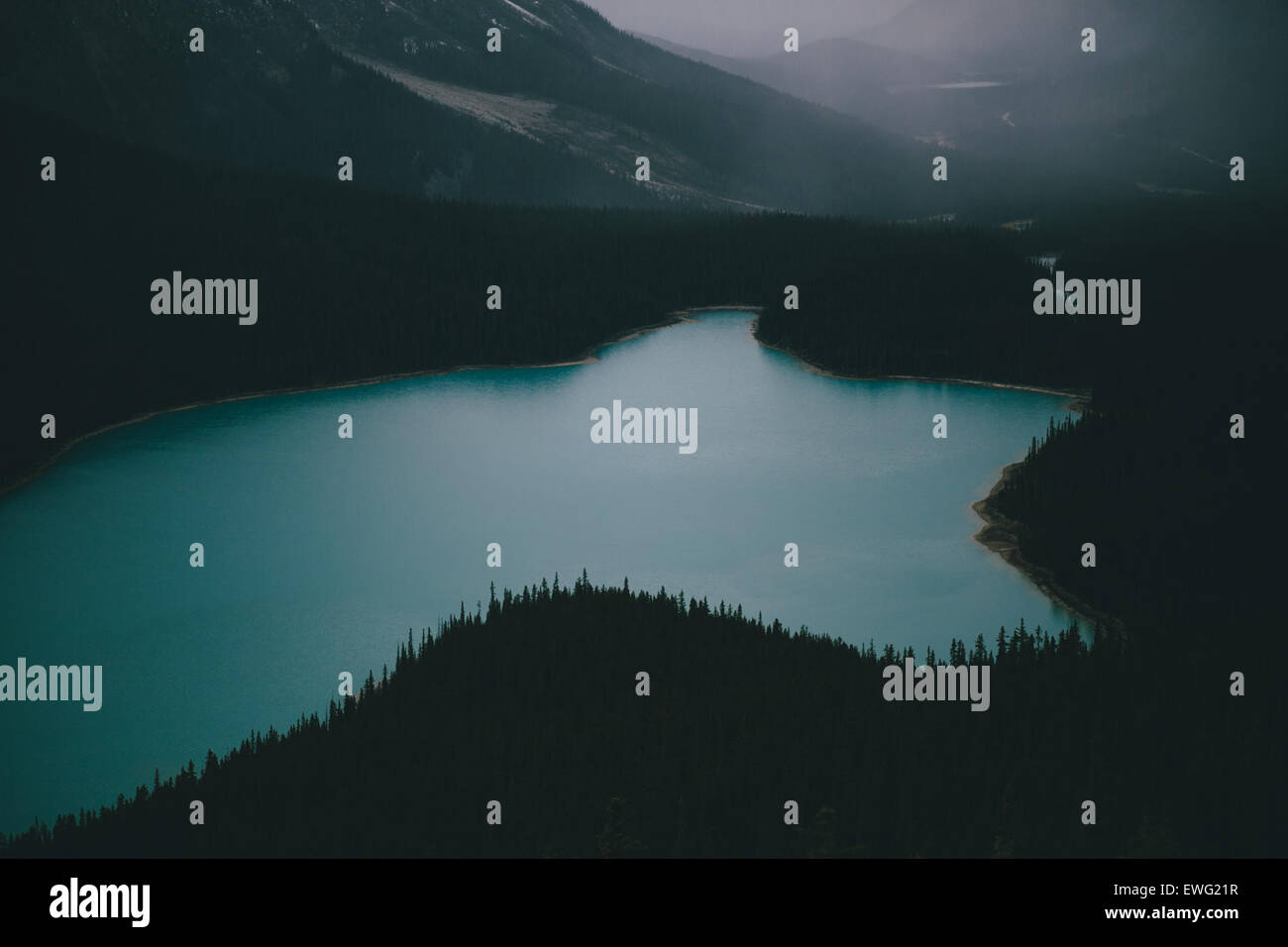 Blue Lake in Dark Landscape Enigmatic Lake Mysterious Reflection Water ...