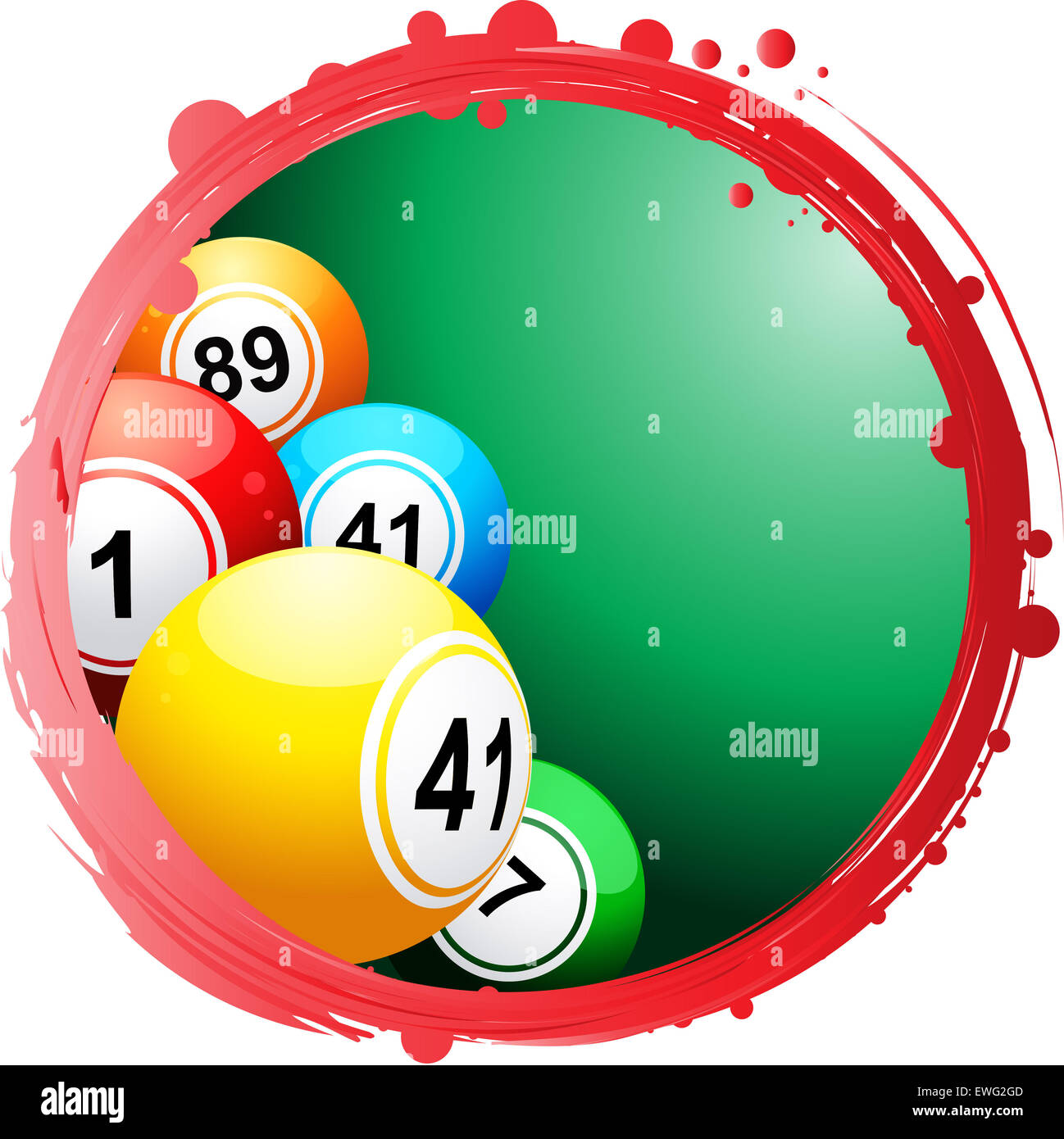 Red Circular Border with Bingo Balls over Green Background Stock Photo ...