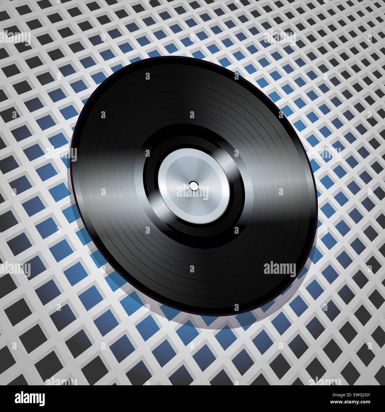 Vinyl Record with Metallic Center Flying over Lattice Pattern ...