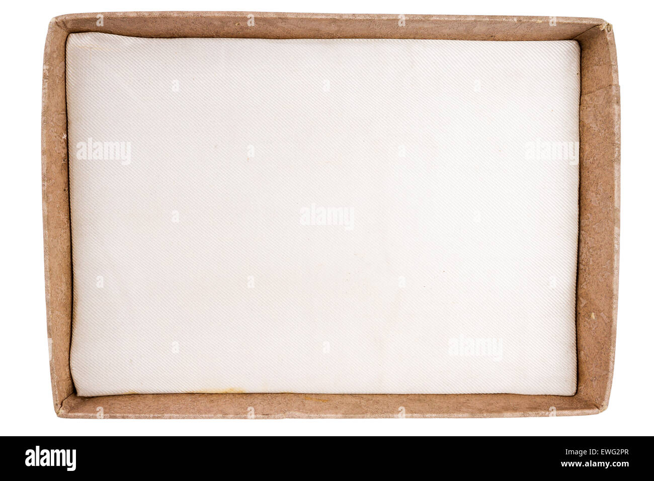 Top view of old carton box with fabric insert isolated on white ...