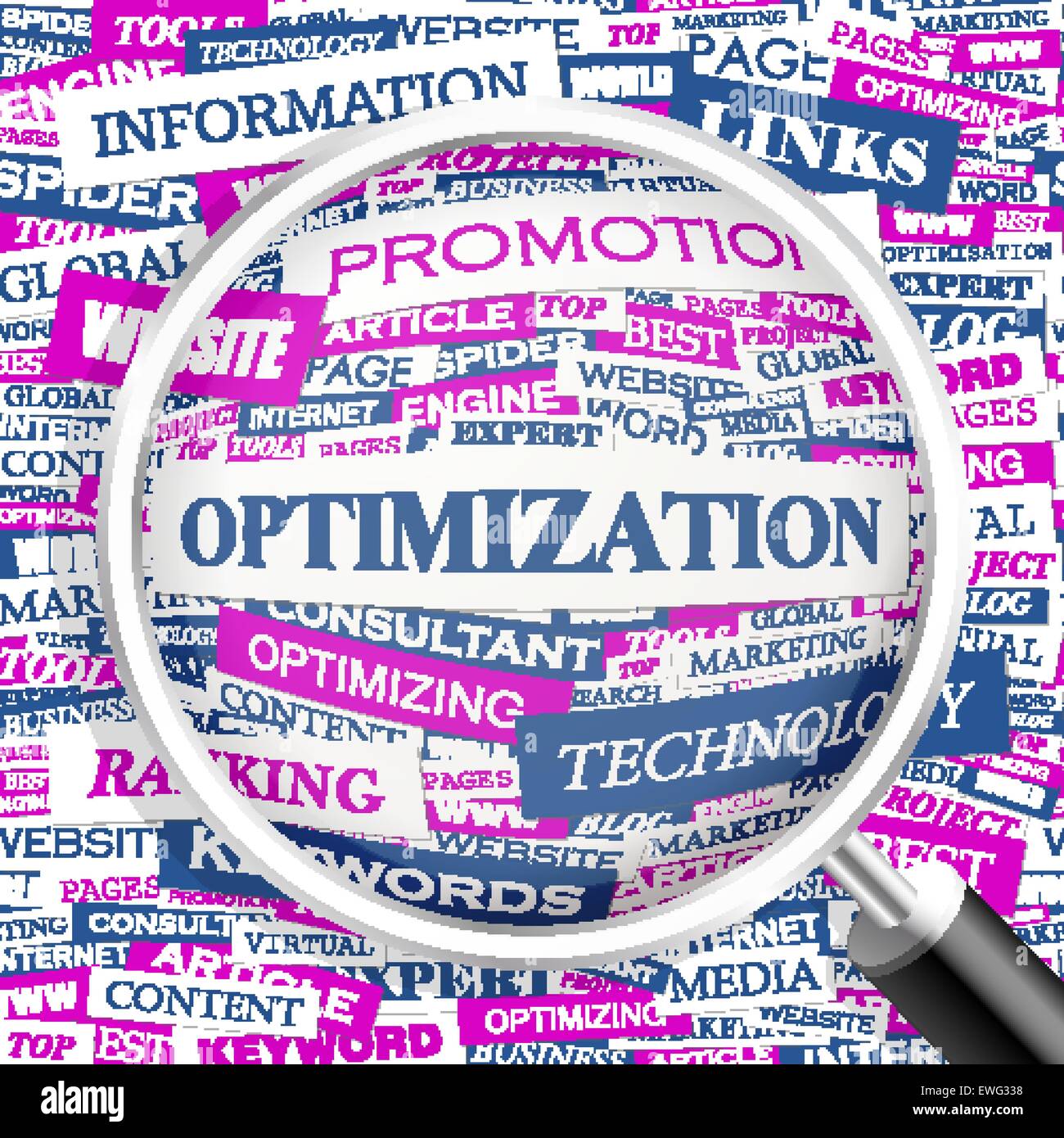 OPTIMIZATION. Word cloud illustration. Tag cloud concept collage Stock ...