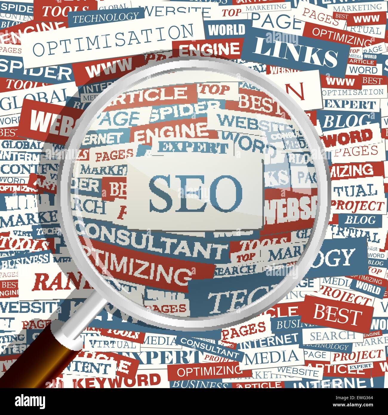 SEO. Concept related words in tag cloud. Conceptual info-text graphic ...