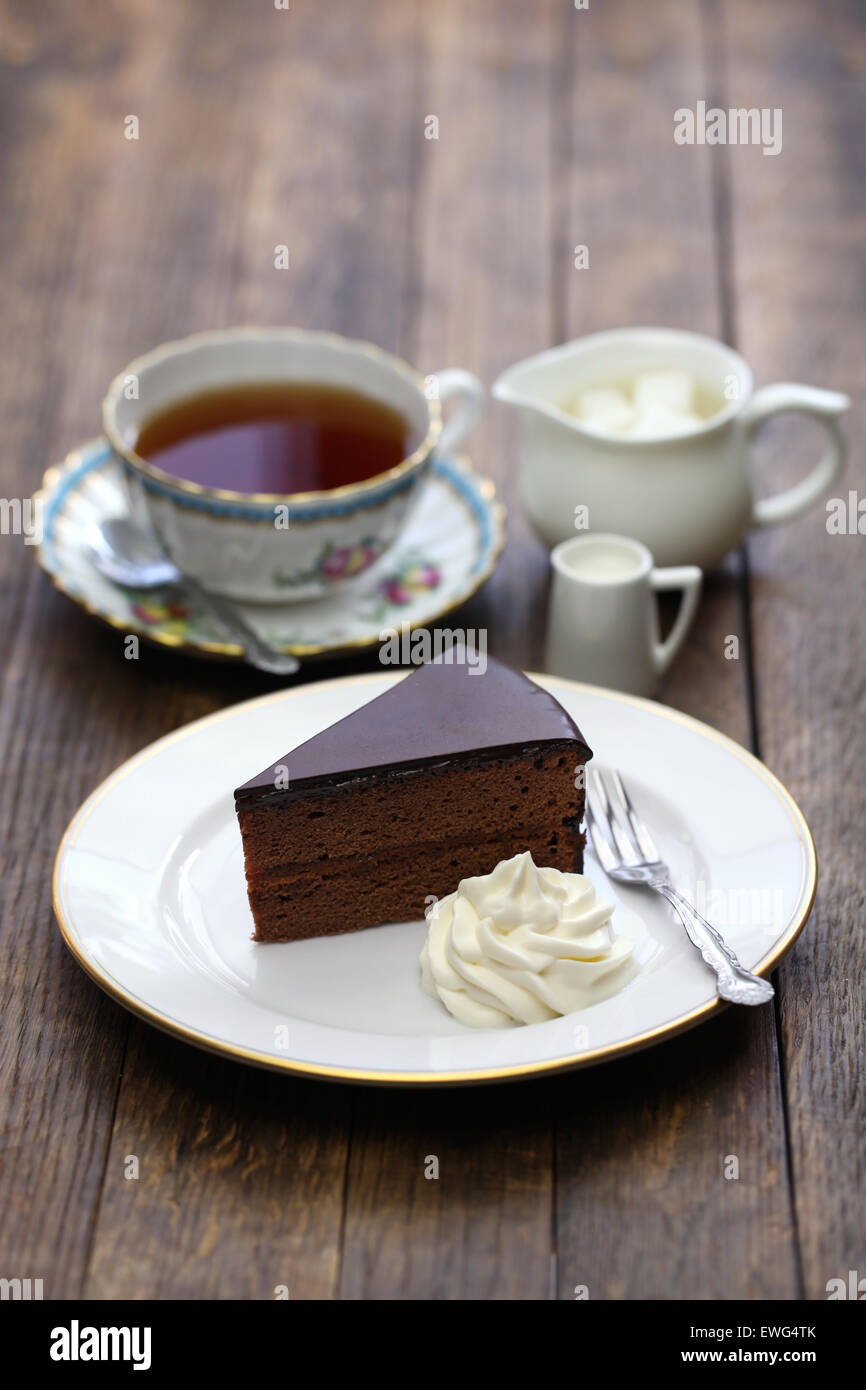 homemade sachertorte, Austrian chocolate cake and tea Stock Photo - Alamy