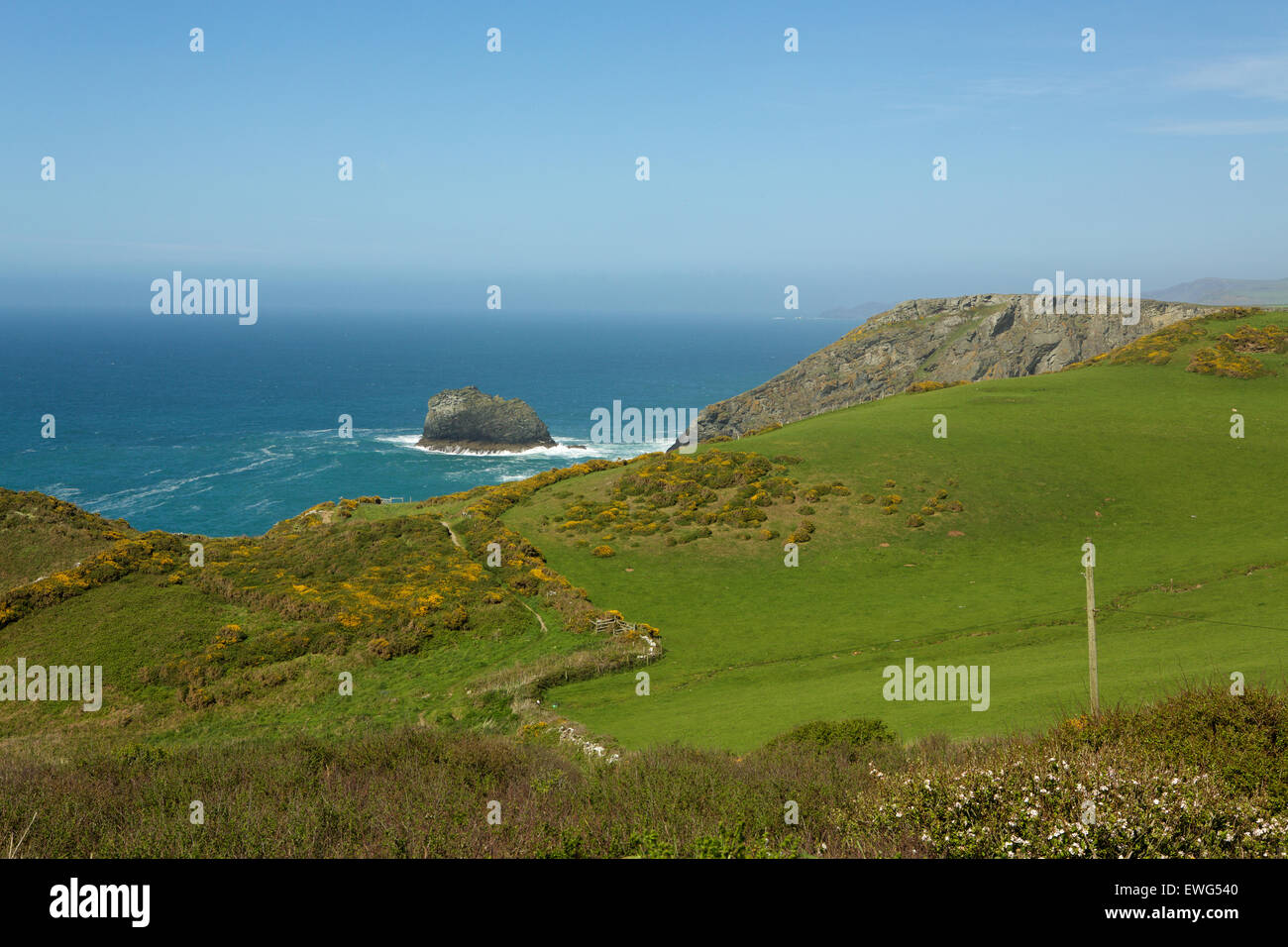 Famous cliffs at Tintagel Cornwall showing the site of the castle ...