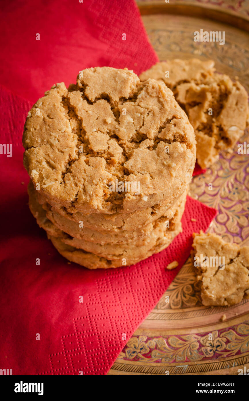 Treacle or Molasses Cookies in a stack shot with low key lighting and ...