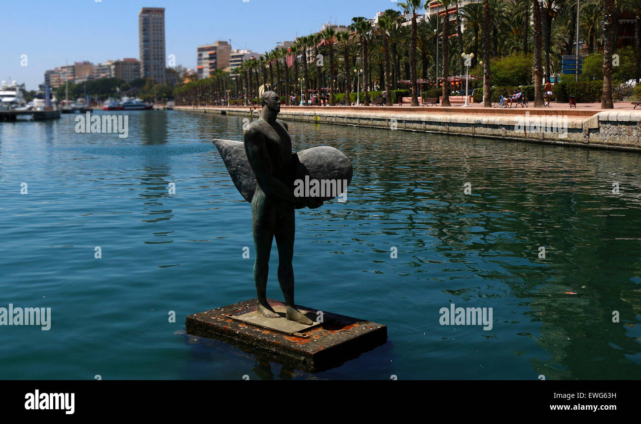 A floating statue in the harbor of Alicante, Spain Stock Photo - Alamy