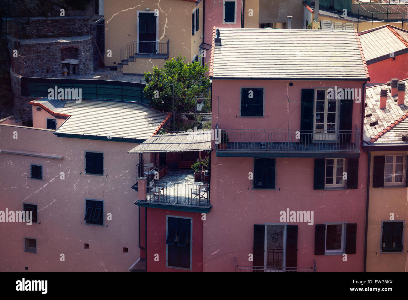 Retro style photo of houses on the hill Stock Photo - Alamy