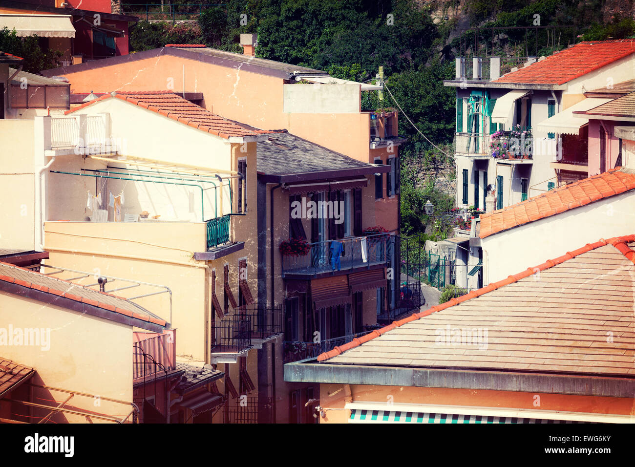 Retro style photo of houses on the hill Stock Photo - Alamy