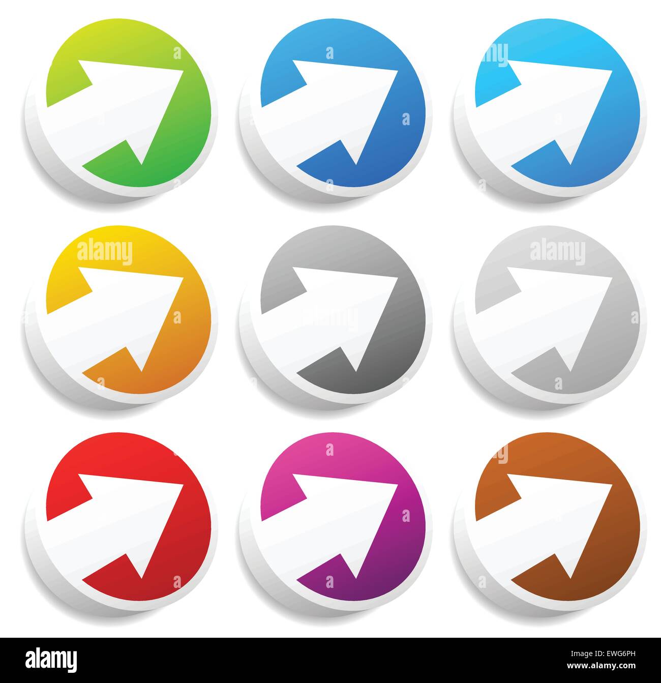 Diagonal arrow buttons, icons. Arrows pointing right and up with set 9 ...