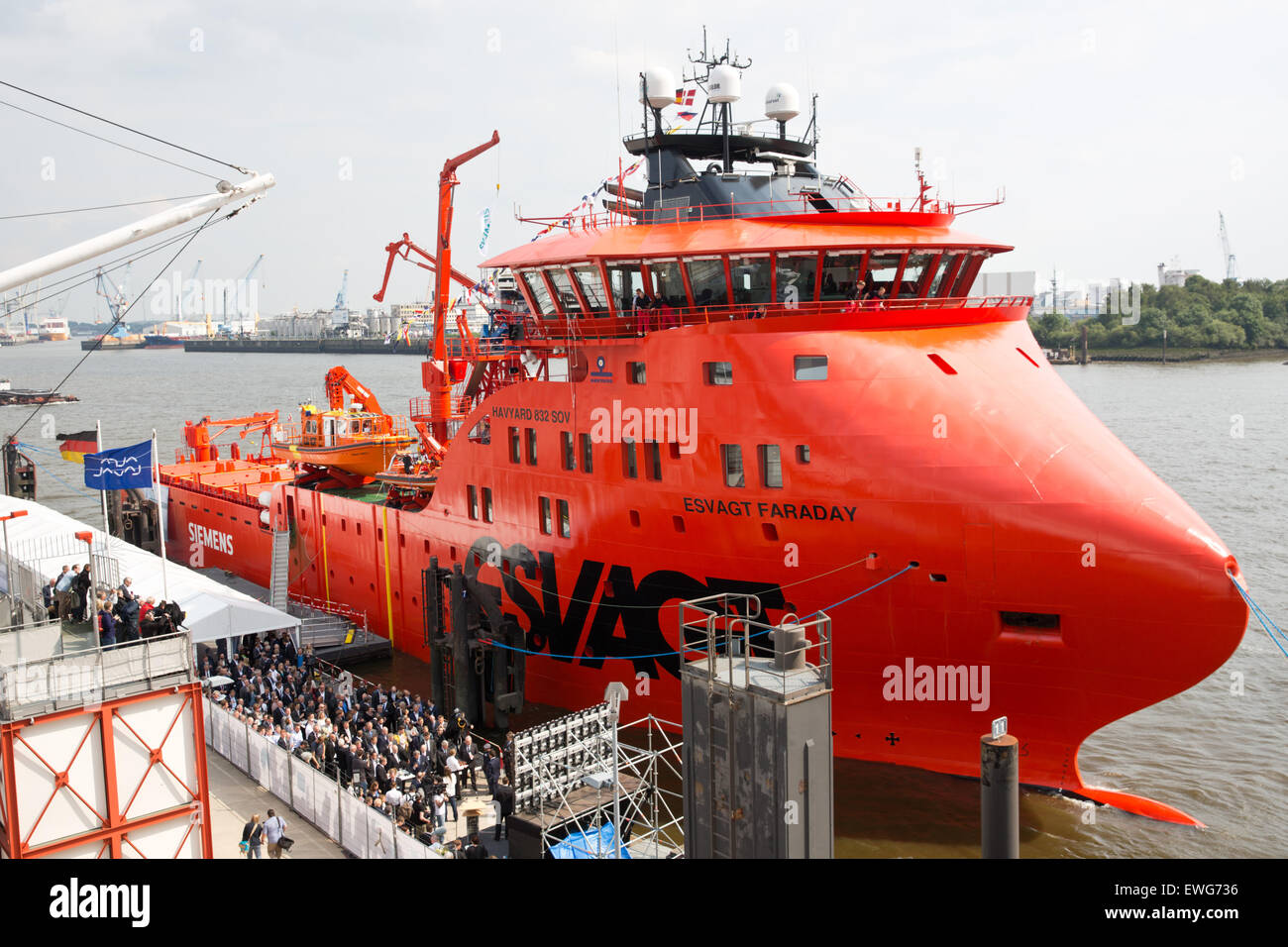 Hamburg, Germany. 25th June, 2015. The new service ship 'Esvagt Faraday ...