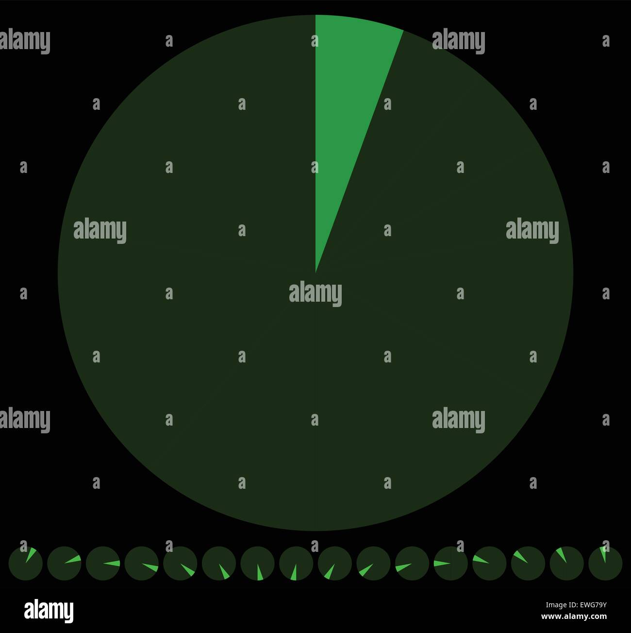 Rotating empty radar screen or sonar display. Segmented circle with ...