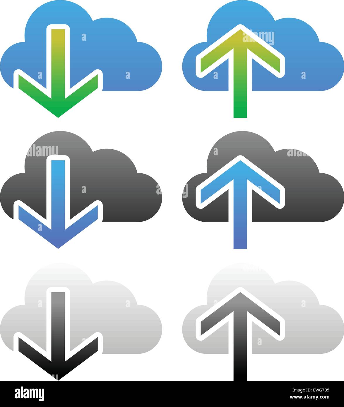 Clouds with arrows. Upload, download icons. Upload, download from the ...