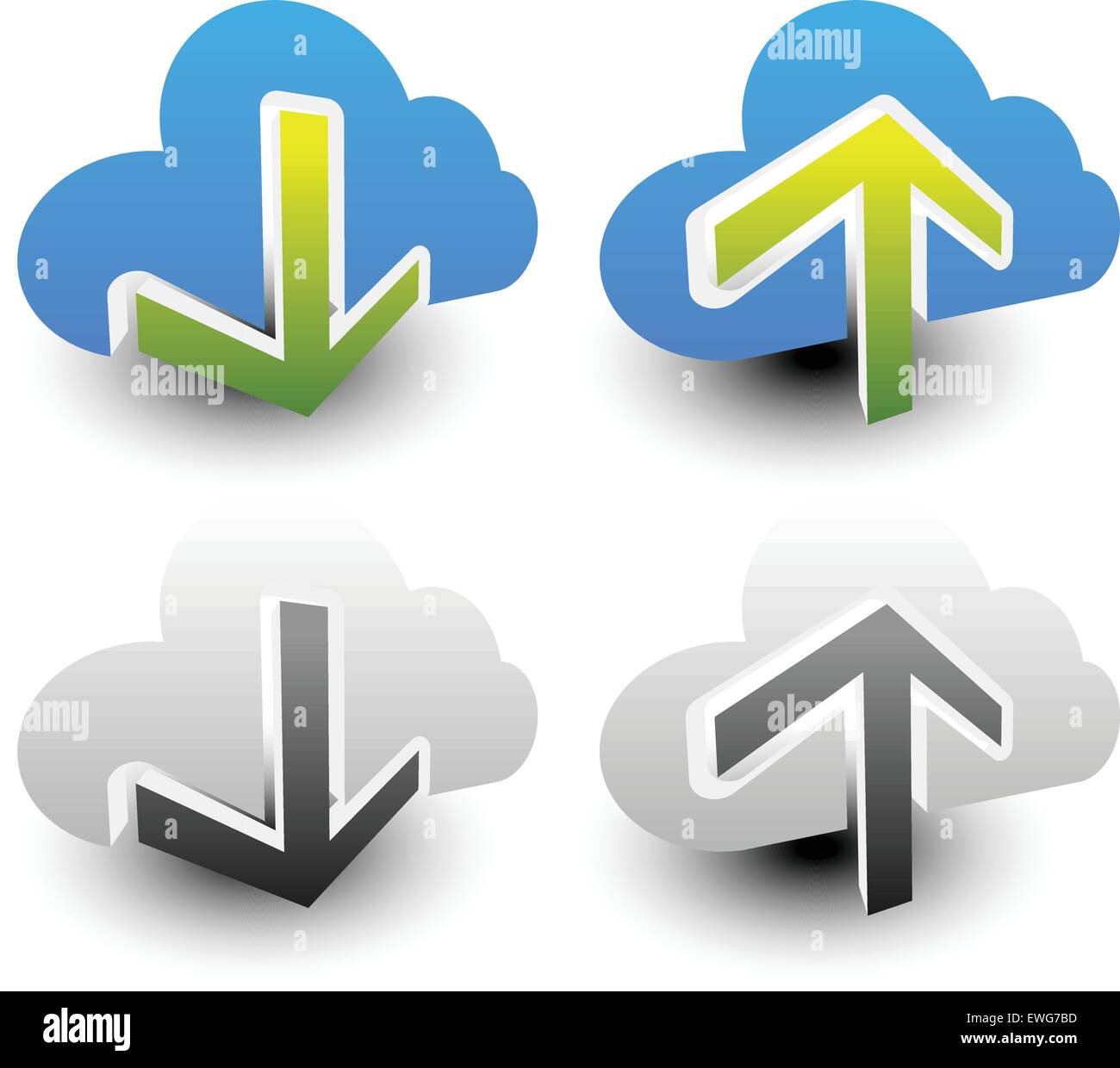 Clouds with arrows. Upload, download icons. Upload, download from the ...