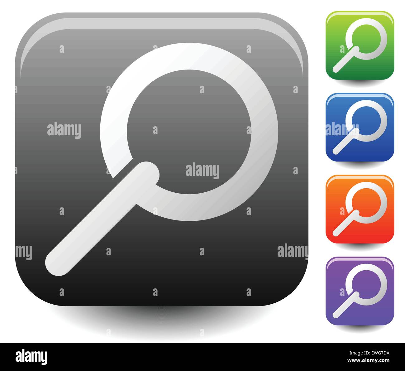 Square magnifying glass / magnifier icons. 5 colors Stock Vector Image ...