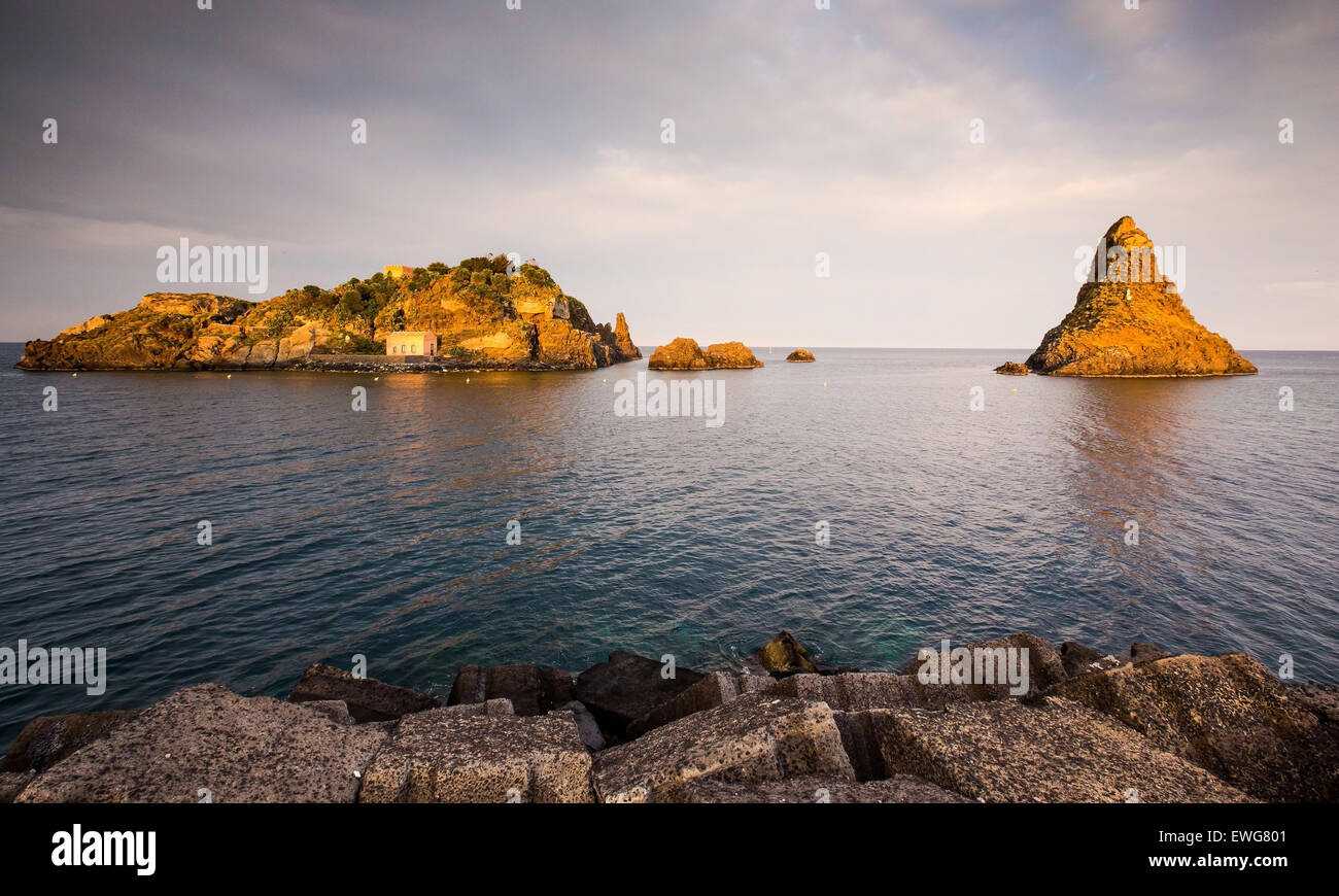 The Ciclopi Islands (also named the Faraglioni, Cyclopean Rock). Aci ...