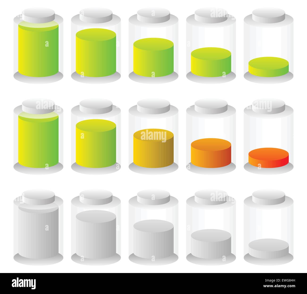 Illustration of battery level indicators. Battery life, accumulator ...