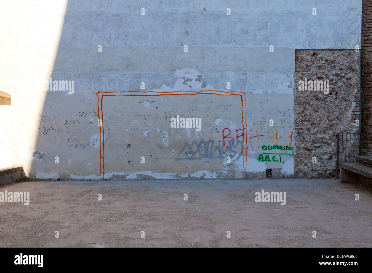Football goal painted on white wall with graffiti Lucca Italy Stock ...