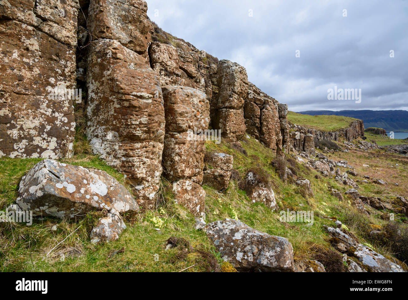 Basalt columns, rock formation, cliffs on Isle of Ulva, Hebrides ...