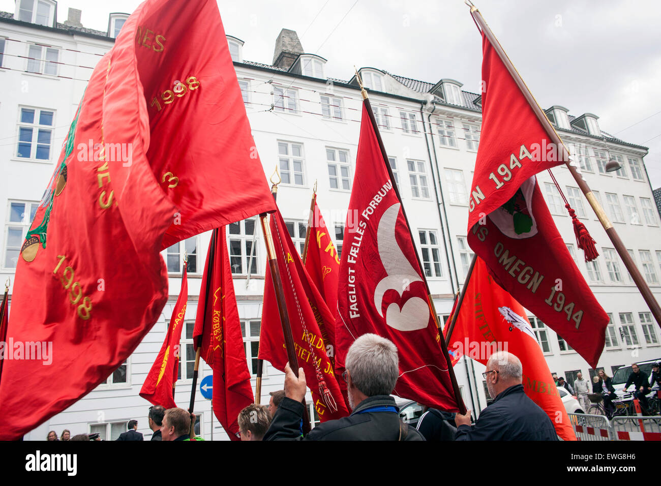 Copenhagen, Denmark, June 15th, 2015: Union flags are flying in front ...