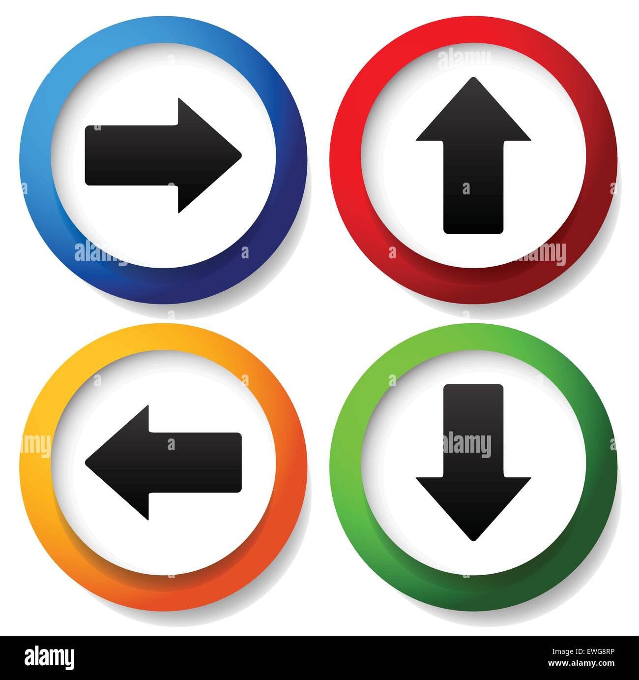 Colorful arrow icons pointing to all direction. Up, down, left and ...