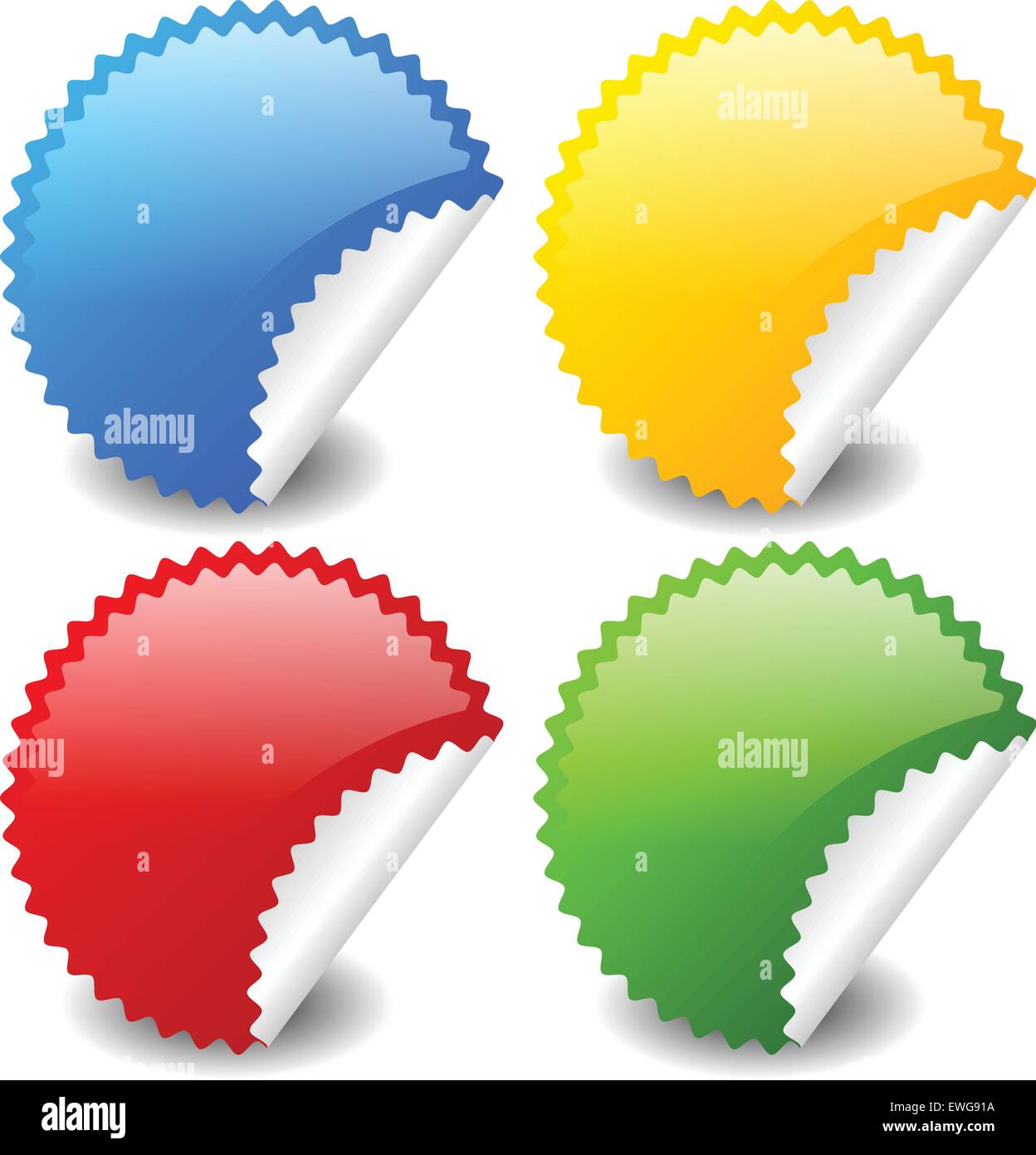 Starburst shapes as stickers in 4 colors, blue, yellow, red and green ...