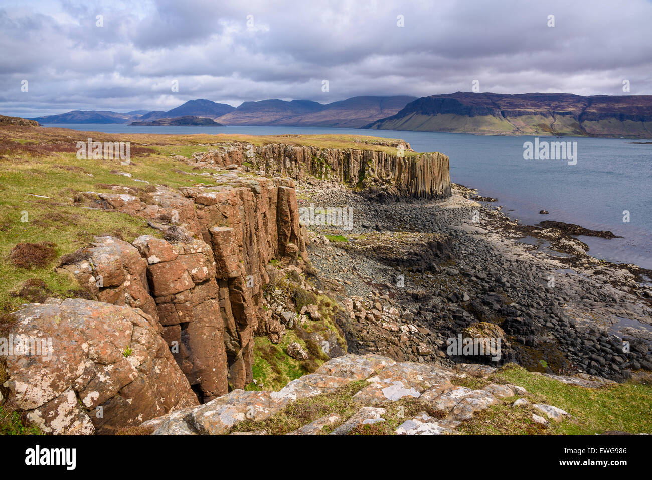 Basalt columns, rock formation, cliffs on Isle of Ulva, Hebrides ...