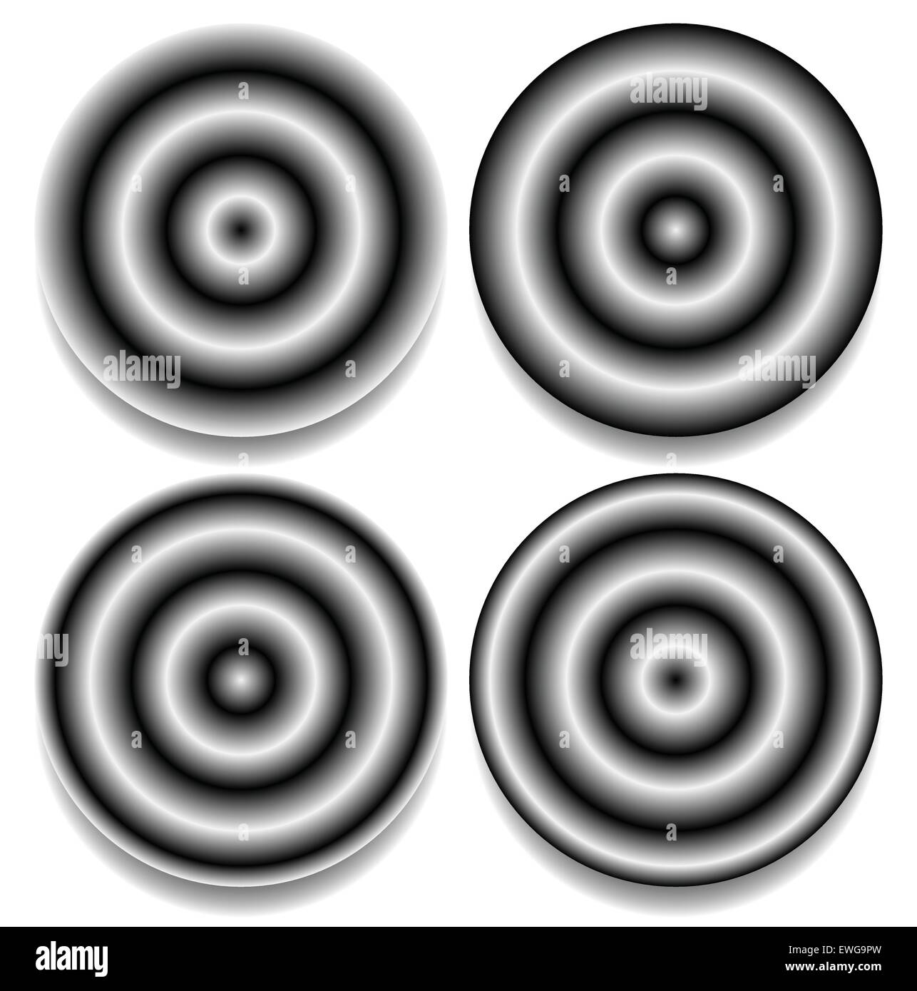 Circles with different contrasty gradient fills, concentric black and ...
