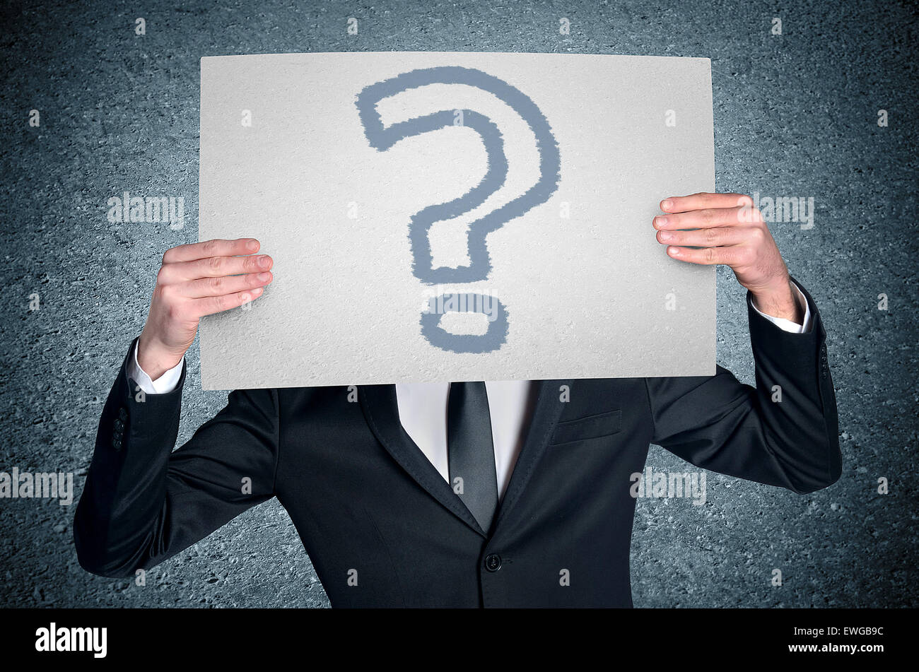 Business man cover face with question board Stock Photo - Alamy