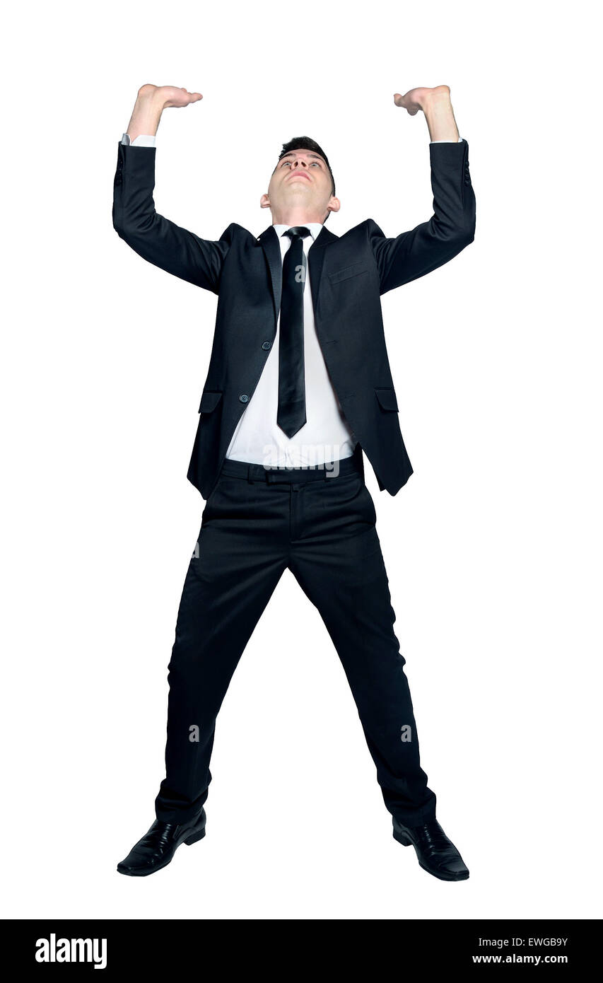 Isolated business man pushing something Stock Photo - Alamy