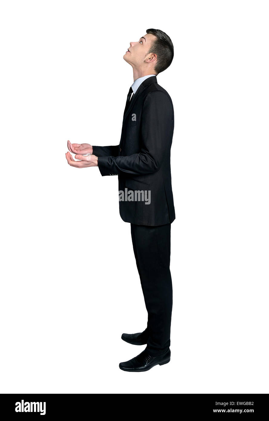 Isolated business man holding nothing Stock Photo - Alamy