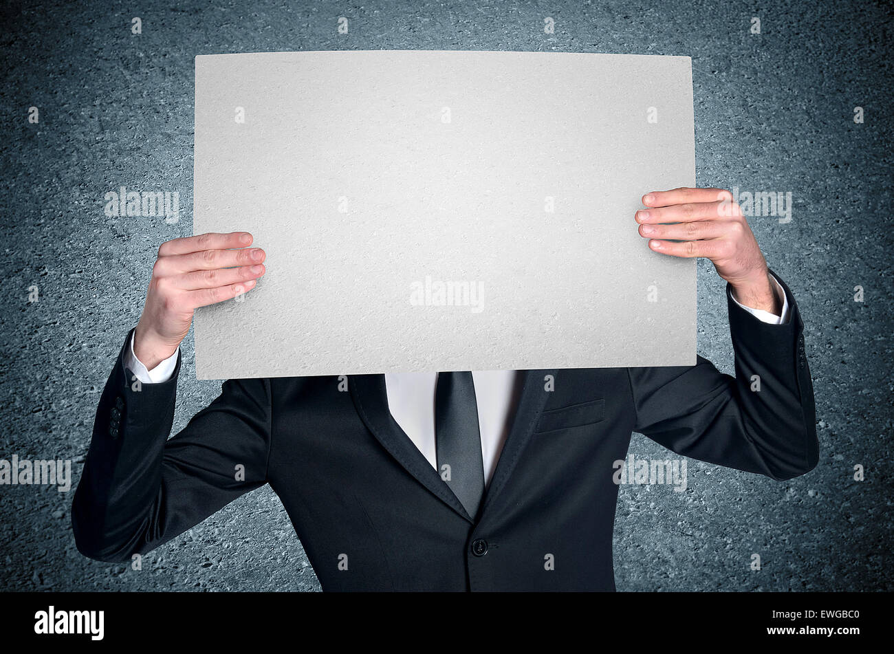 Business man cover face with empty board Stock Photo - Alamy