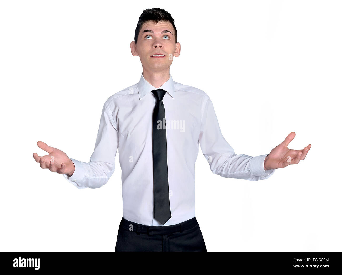 Business man holding nothing with hands up Stock Photo - Alamy