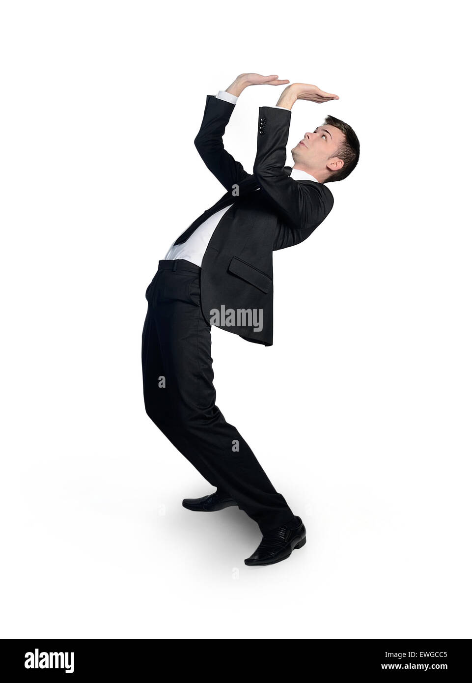 Isolated business man pushing nothing Stock Photo - Alamy