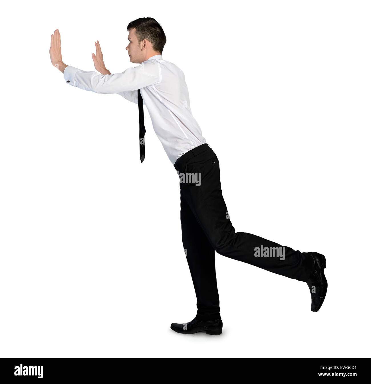 Isolated business man pushing something Stock Photo - Alamy