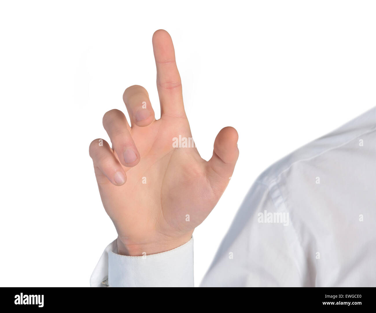 Finger press something on white Stock Photo - Alamy