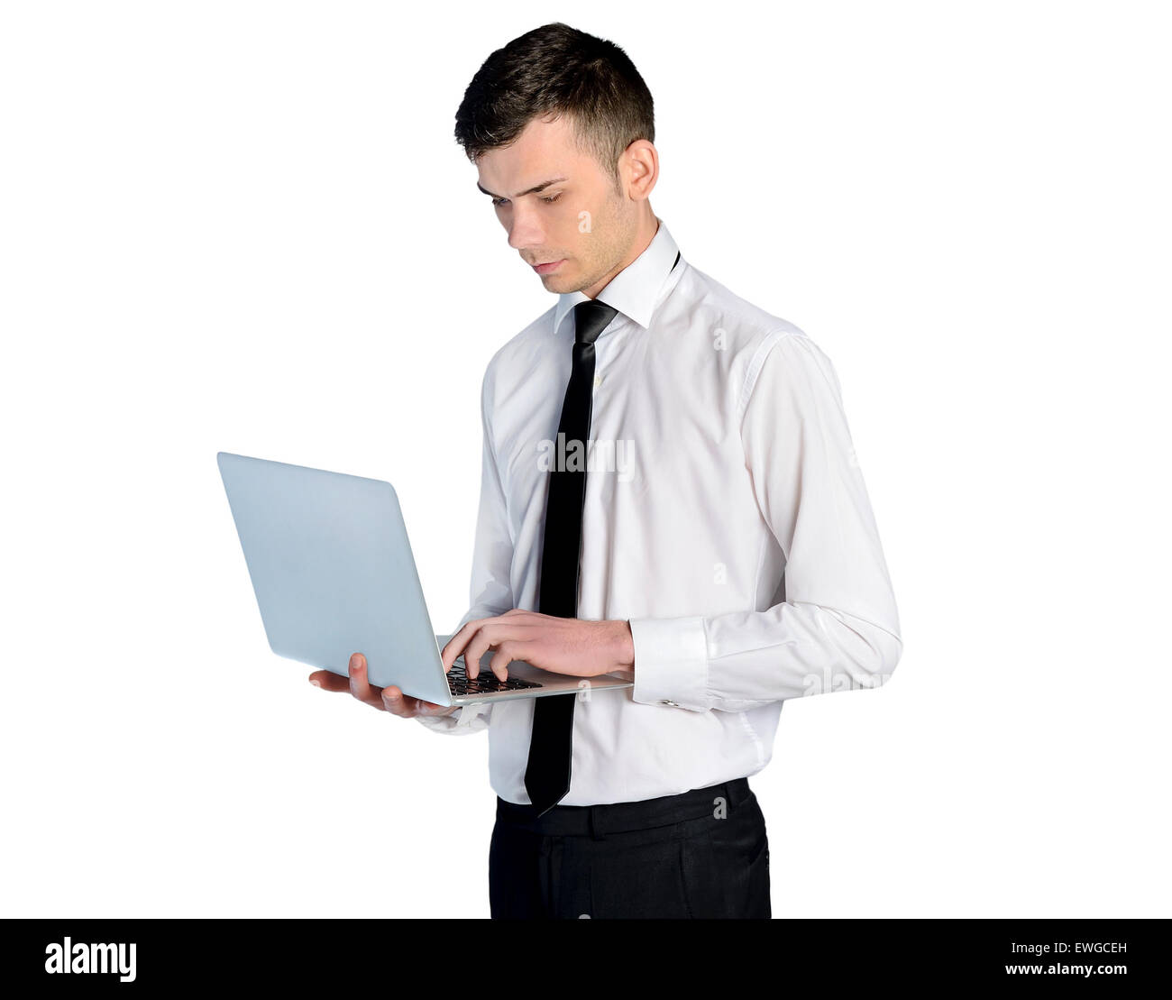Isolated business man with laptop Stock Photo - Alamy